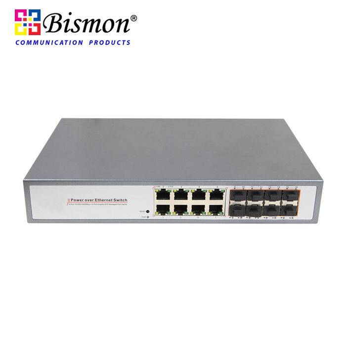 8 Ports RJ45 10/100/1000M with 2 SFP uplink PoE Managed Switch | Bismon